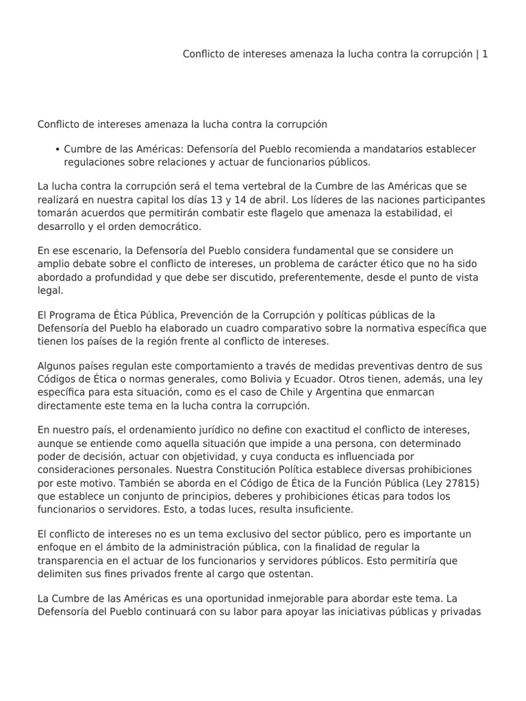 Conflicto de Intereses y Corrupción | PDF | Corrupción política | Gobierno
