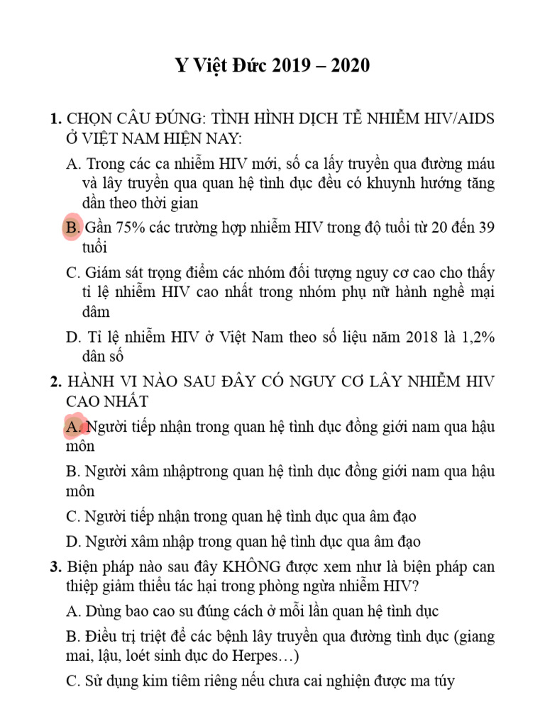 (2020) (Full) Đề Nhiễm YVĐ Y16 (2019-2020) | PDF