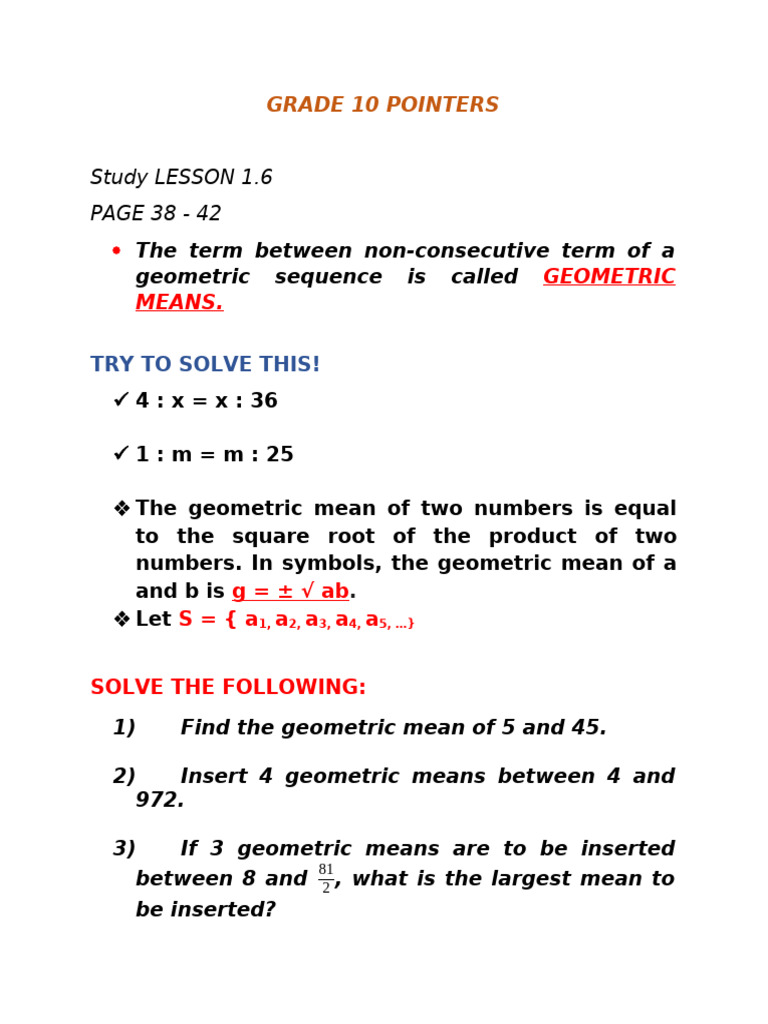 Grade 10 Pointers | PDF