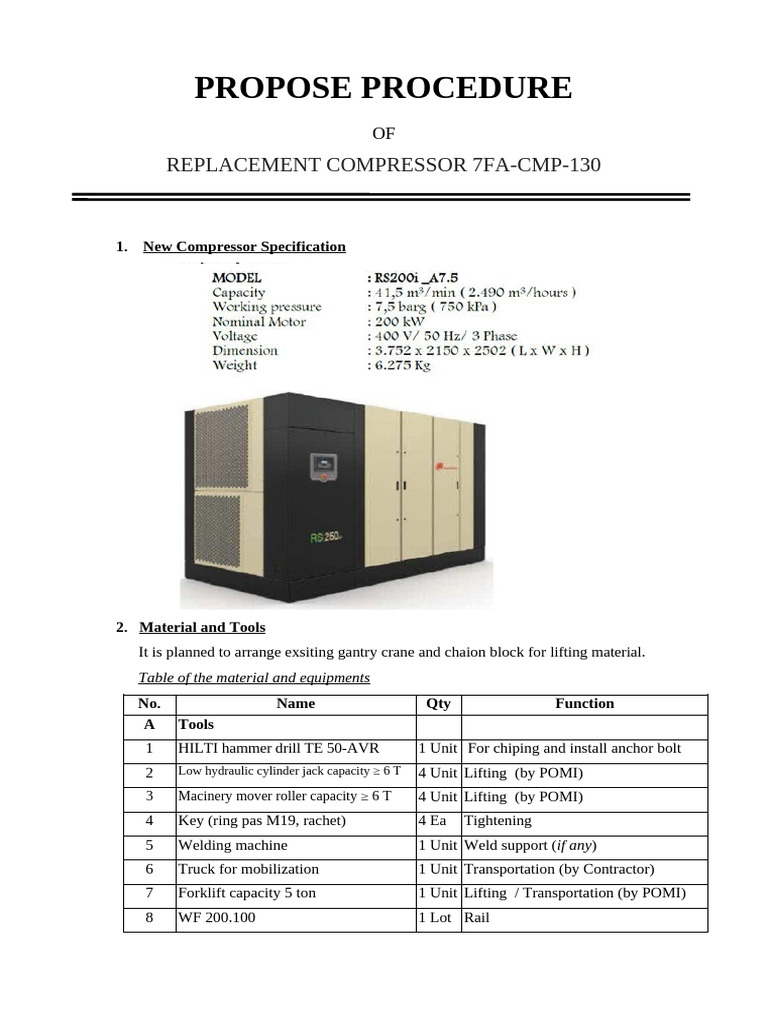 Compressor Replacement Procedure | PDF | Tools | Equipment