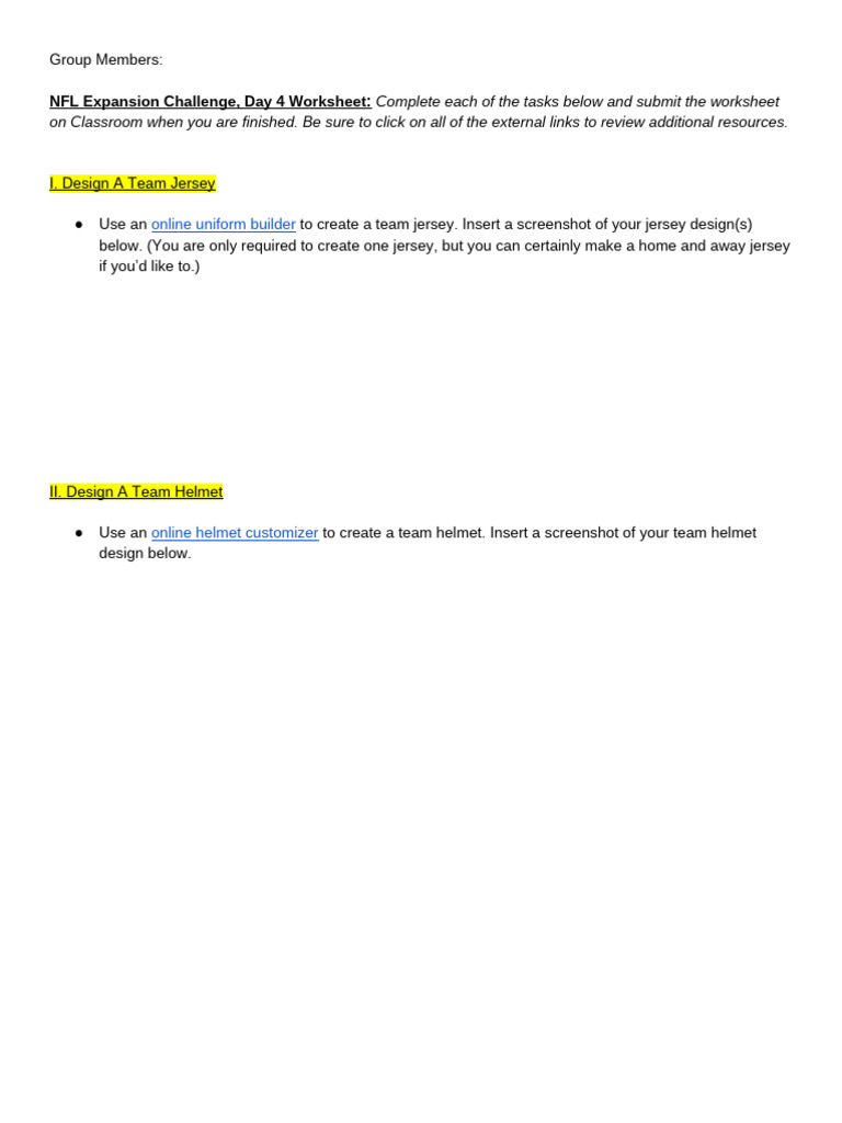 Eric Jineesh - NFL Expansion Challenge - Day #4 Worksheet | PDF