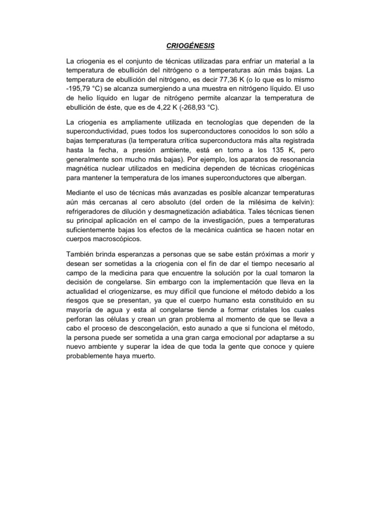 CRIOGÉNESIS | PDF | Criogenia | Física Aplicada e Interdisciplinaria