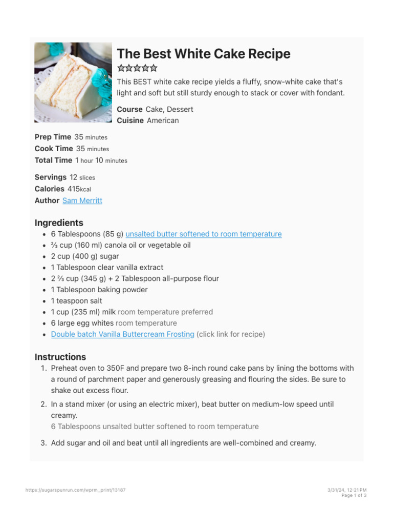 The Best White Cake Recipe - Sugar Spun Run | PDF | Cakes | Icing (Food)