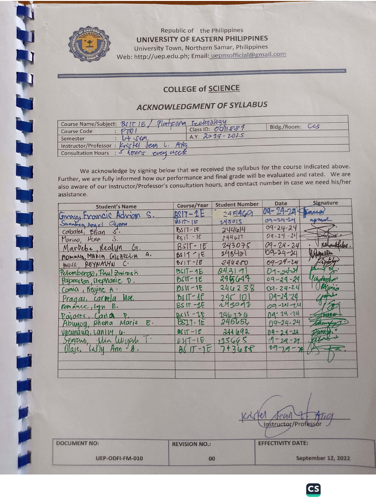 Acknowledgement of Syllabus | PDF