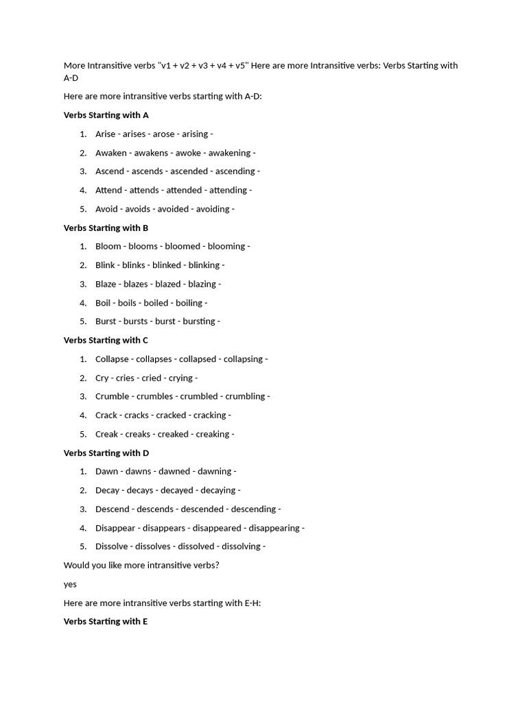More Intransitive Verbs | PDF | Linguistic Typology | Syntactic ...