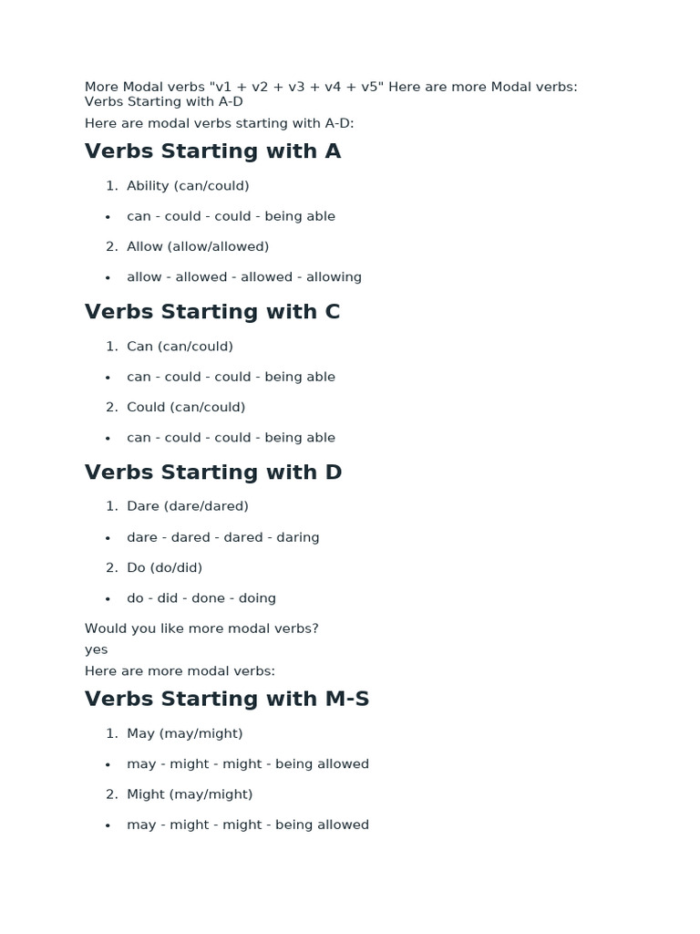 More Modal , helping, stative verbs | PDF | Perception | Cognitive ...