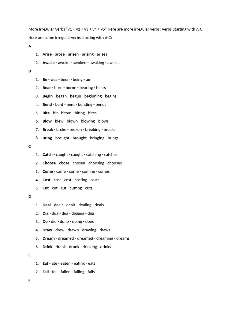 More Irregular Verbs | PDF
