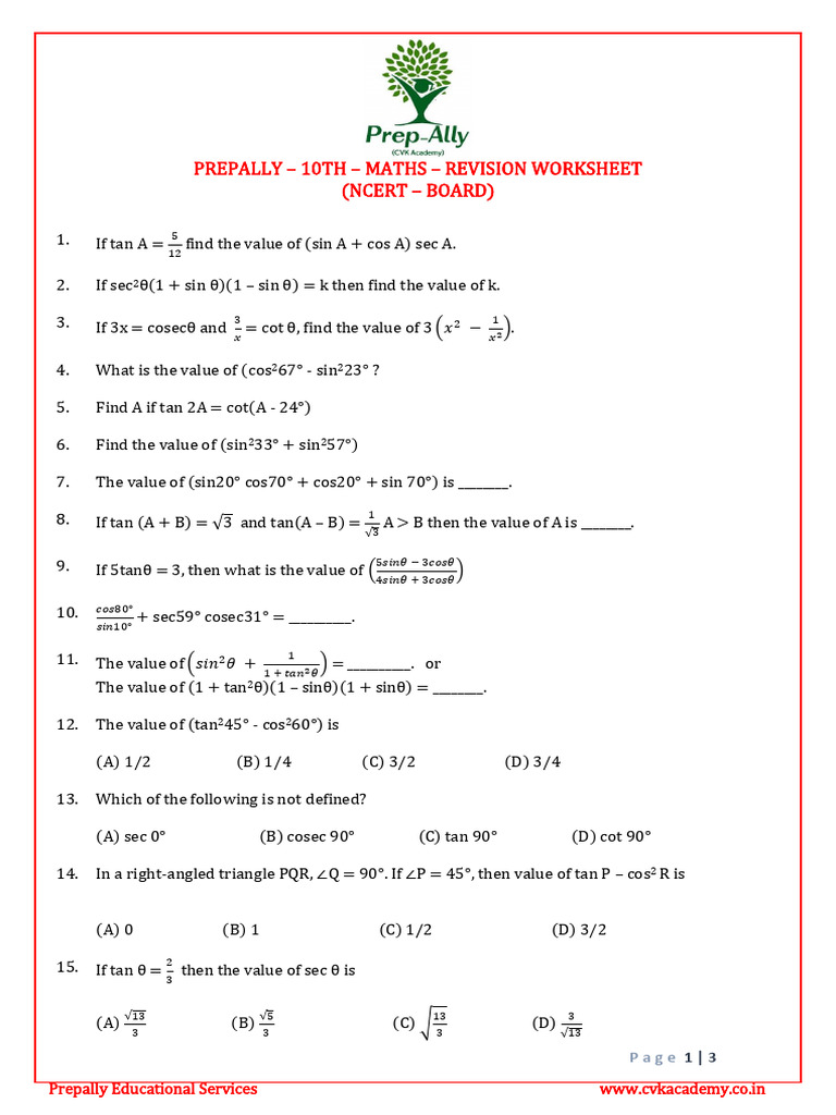 Trigonometry Cbse Pyq Worksheet | PDF | Trigonometric Functions ...