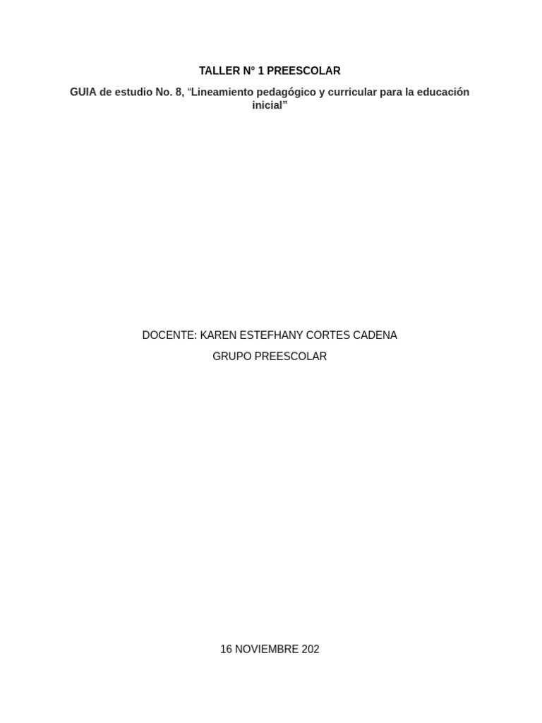 Taller #1 Preescolar | PDF | Educación de la primera infancia | Aprendizaje