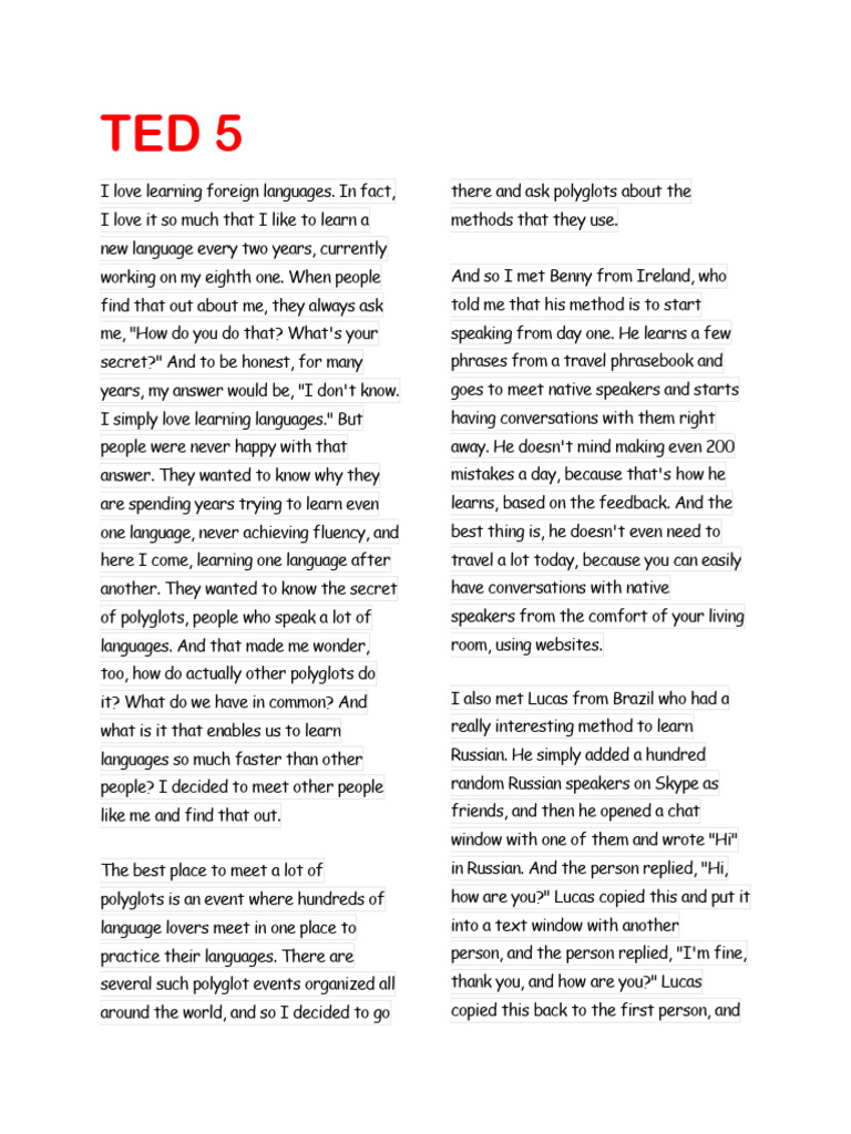 TED5 | PDF | Multilingualism | Learning