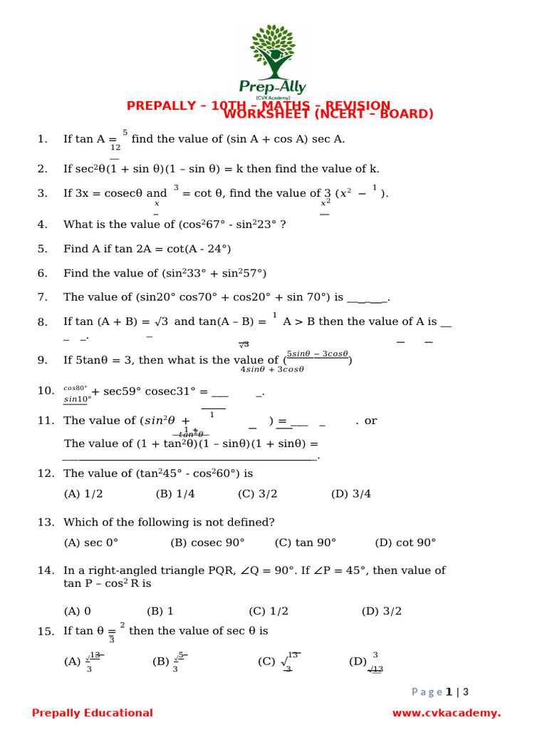 Trigonometry CBSE PYQ WORKSHEET | PDF | Trigonometric Functions | Mathematical Analysis