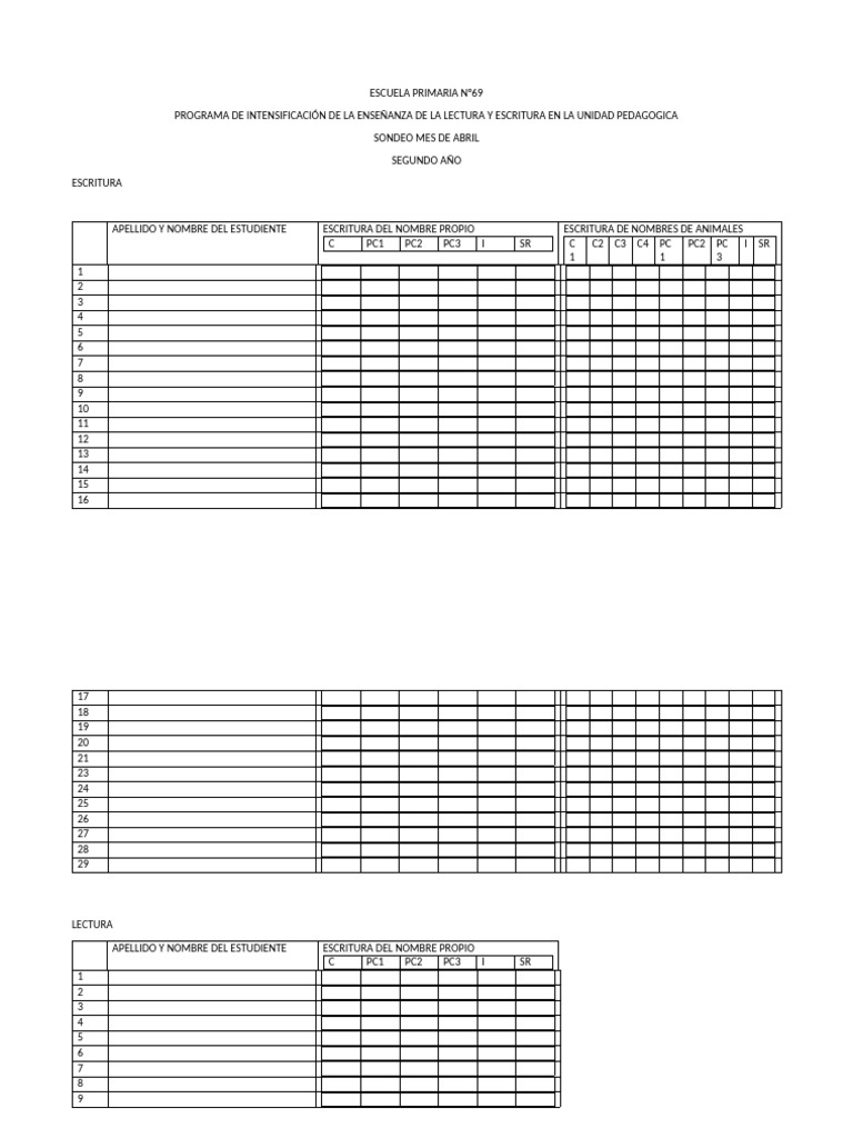 Planilla Sondeo Segundo Año | PDF