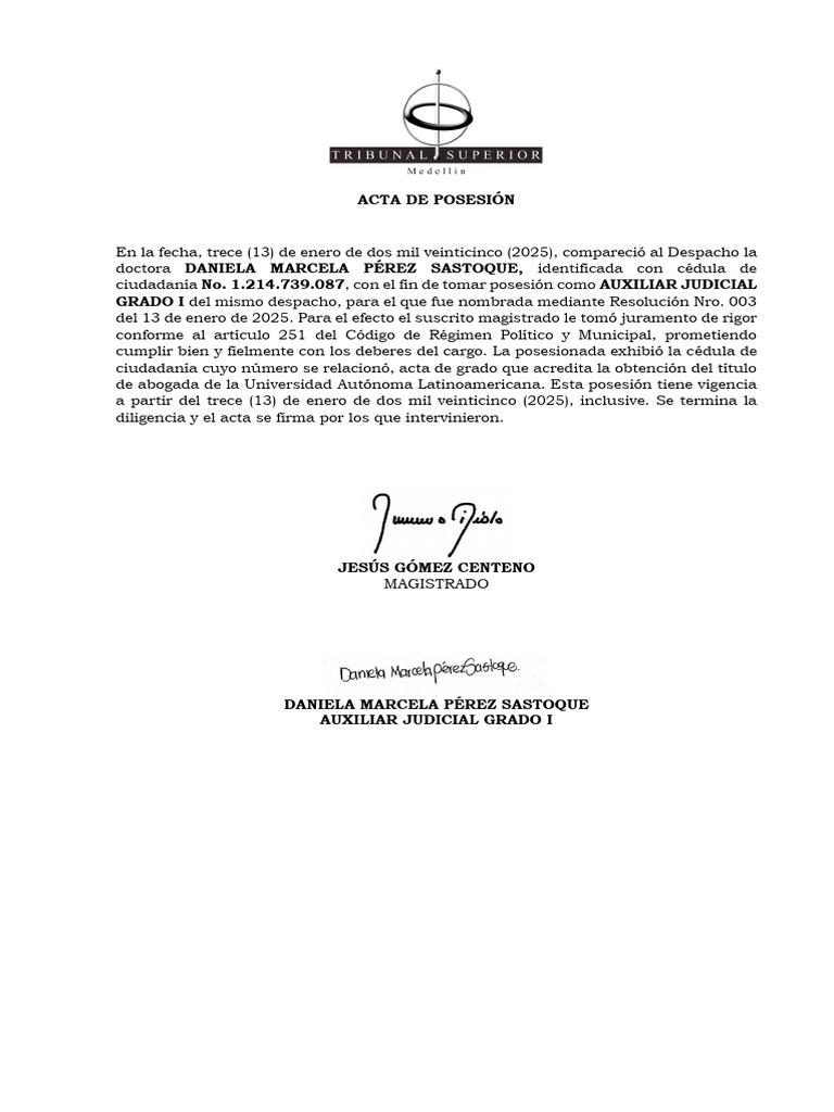 Acta de Posesión Daniela | PDF