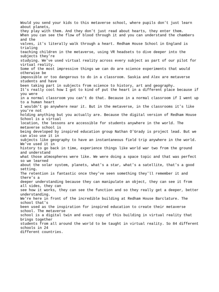 Metaverse School Teaches Students Using VR (YouConvert - Net) | PDF