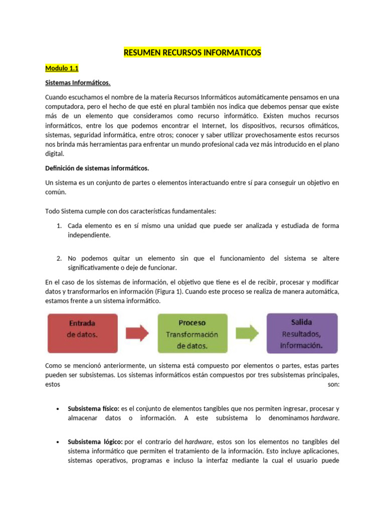 Recursos Informáticos y Sistemas Básicos | PDF | Almacenamiento de ...