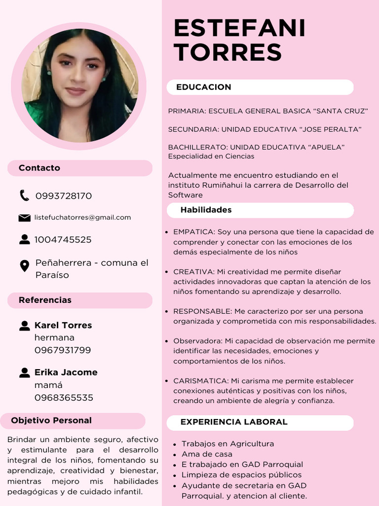 Hoja de Vida Estefani Torres CDI | PDF | Conceptos psicologicos | Modificación de comportamiento