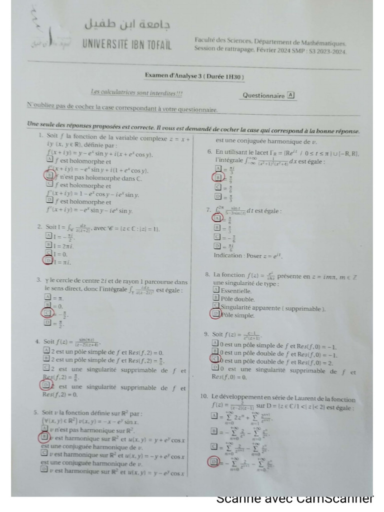 Corrigé@Exam@Analyse 3 SMPS3@Ratt@23@24 | PDF