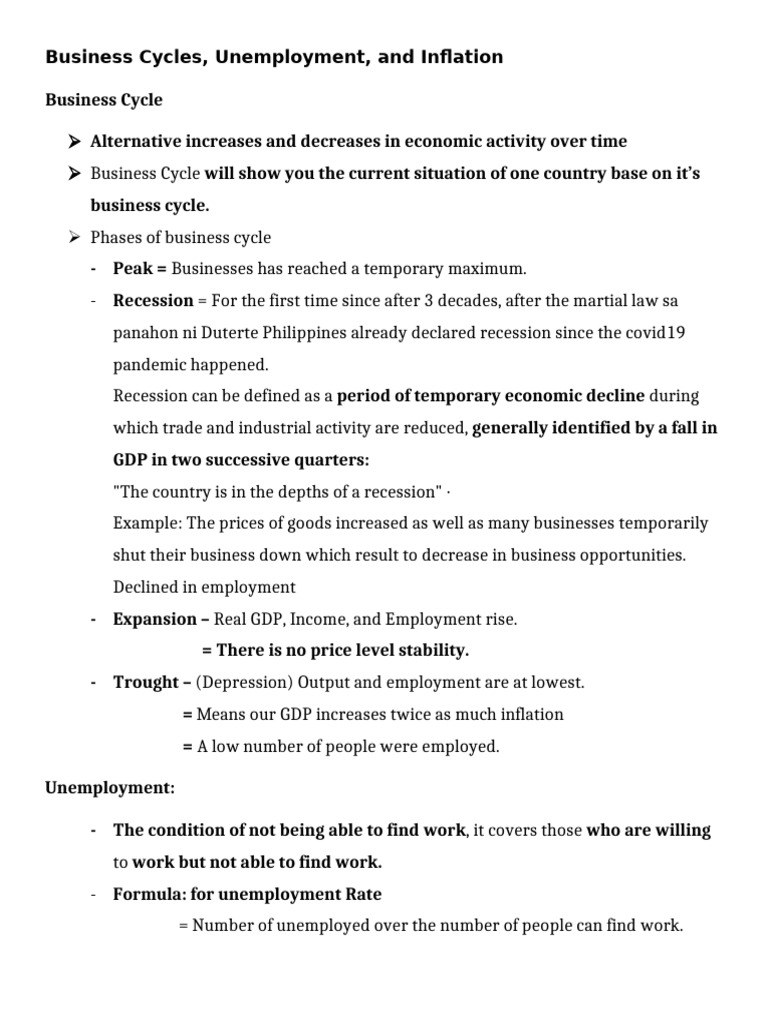 Business Cycle, Unemployment, and Inflation | PDF | Cost Of Living ...