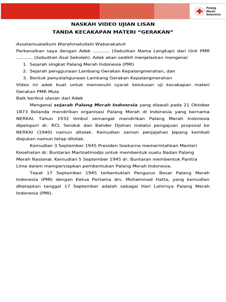 Naskah Video - Soal Ujian Lisan Tanda Kecakapan Materi Gerakan | PDF