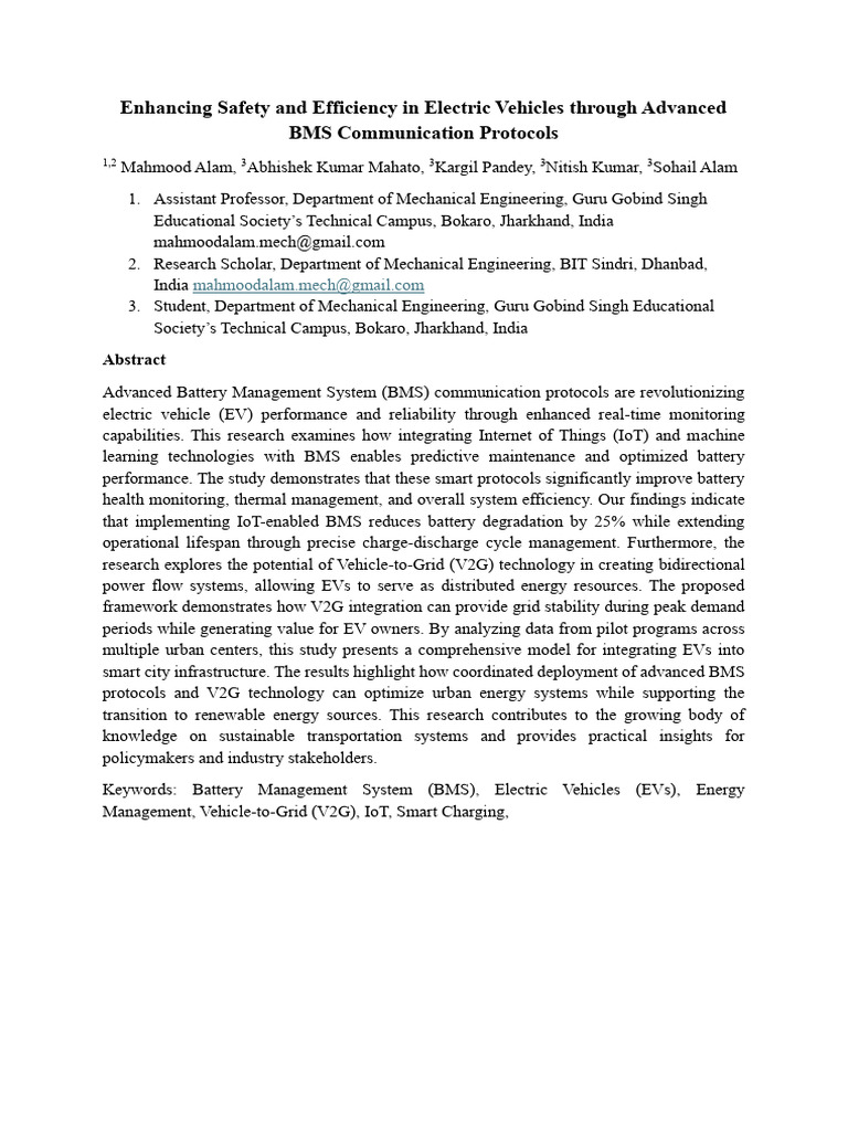 Enhancing Safety and Efficiency in Electric Vehicles Through Advanced ...
