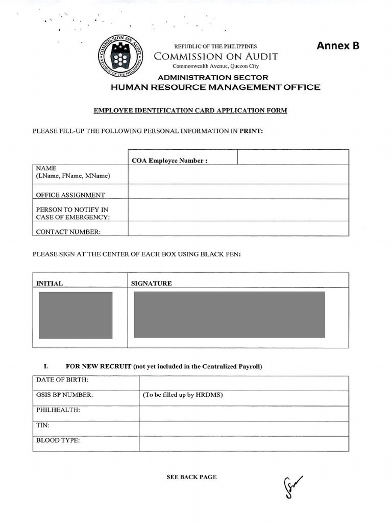 COA Employee I.D. Application Form | PDF
