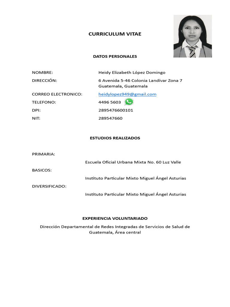 Hoja de Vida de Heidy López | PDF