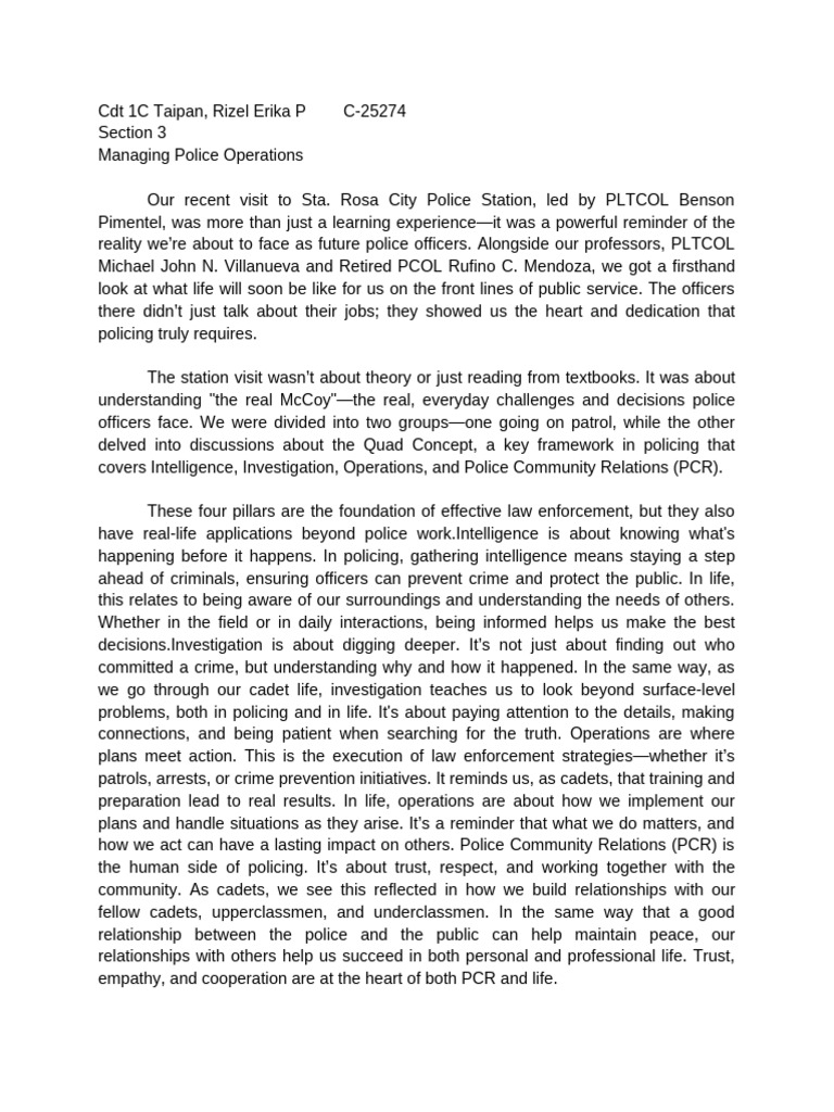 REFLECTION PAPER TAIPAN | PDF | Police | Cognition