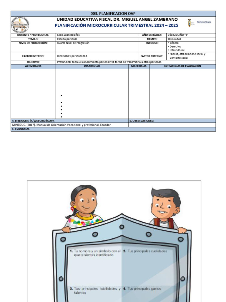 003 Planificacion OVP - 10mo B | PDF | Aprendizaje | Cognición