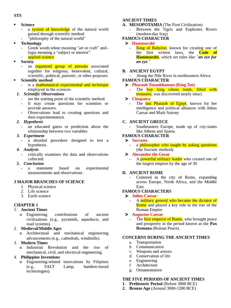 STS reviewer | PDF | Sumer | Gunpowder