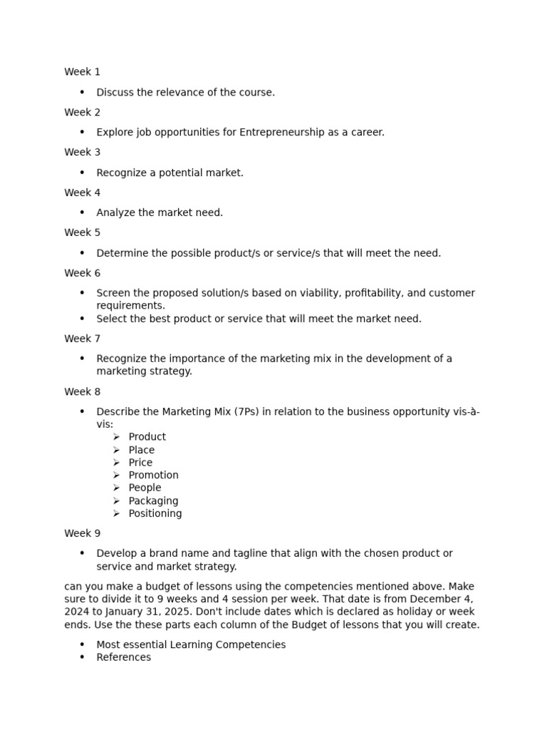 Entrepreneurship Course Outline | PDF