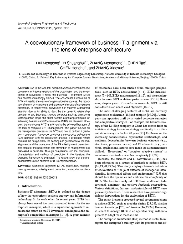 A Coevolutionary Framework of business-IT Alignment Via | PDF | Enterprise Architecture ...