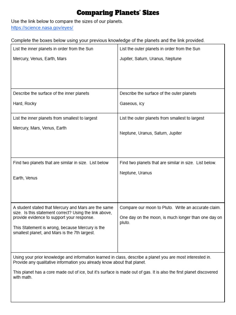 Comparing Planets | PDF