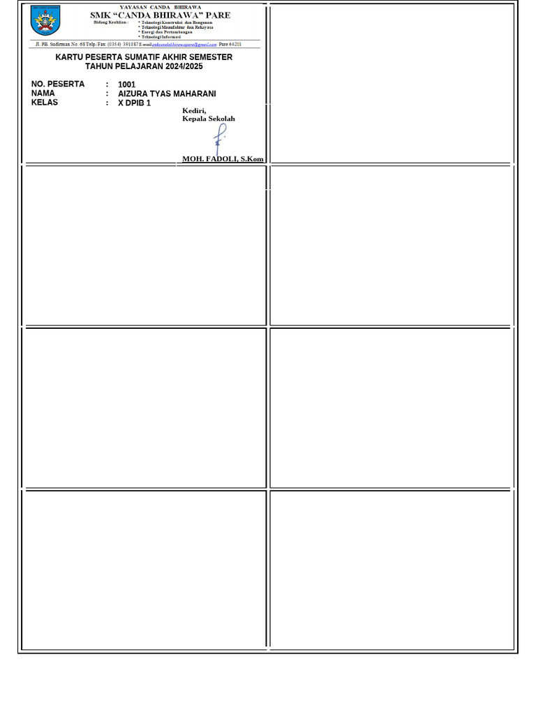 Master Kartu Peserta Pare Pas 2425 Gjil | PDF