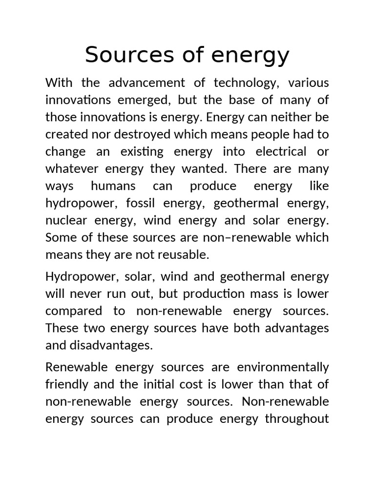 Sources of Energy | PDF