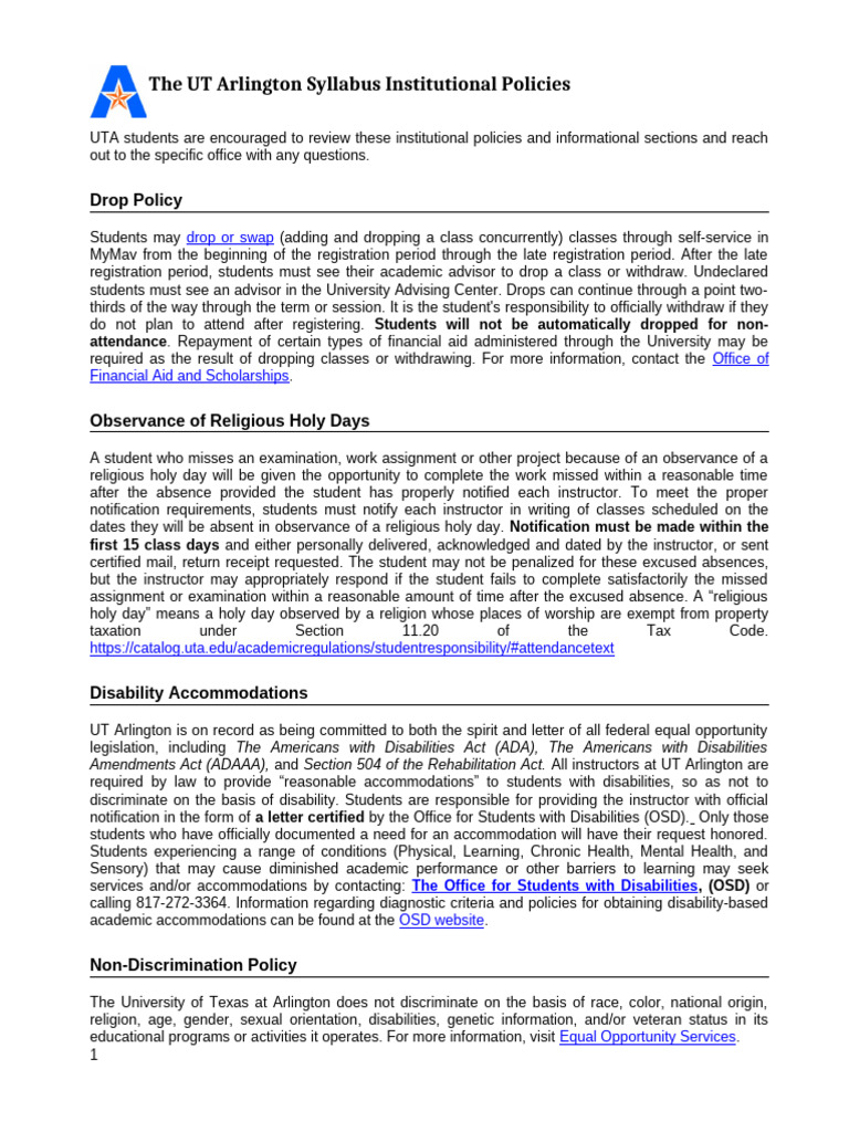 Syllabus Institutional Policies 072021 | PDF | Title Ix | Discrimination