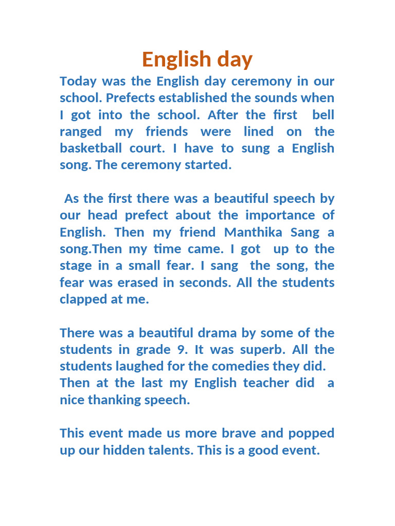 English Day Celebration Highlights | PDF