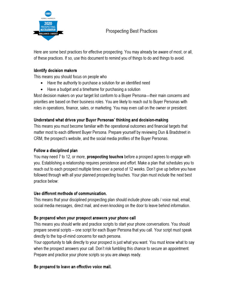 Prospecting Tips - Best Practices | PDF | Voicemail | Direct Marketing