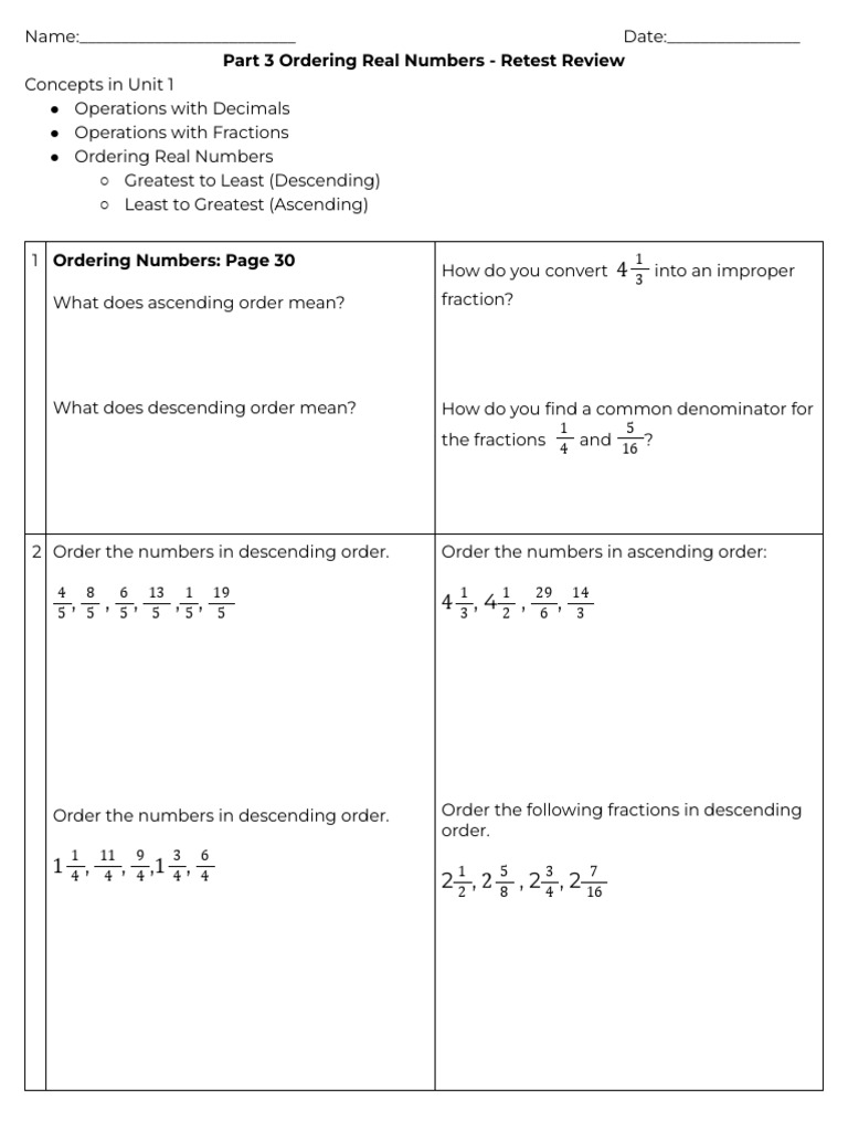 Part 3 - Ordering Real Numbers | PDF
