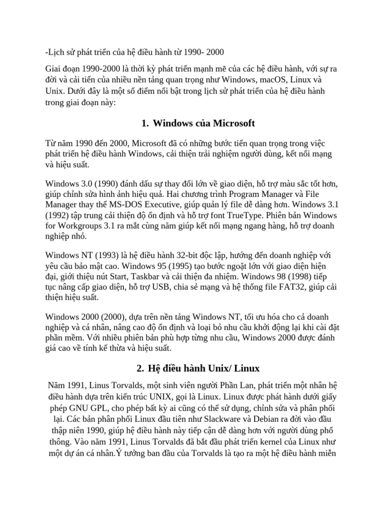 lịch sử phát triển HDH từ 1990-2000 | PDF