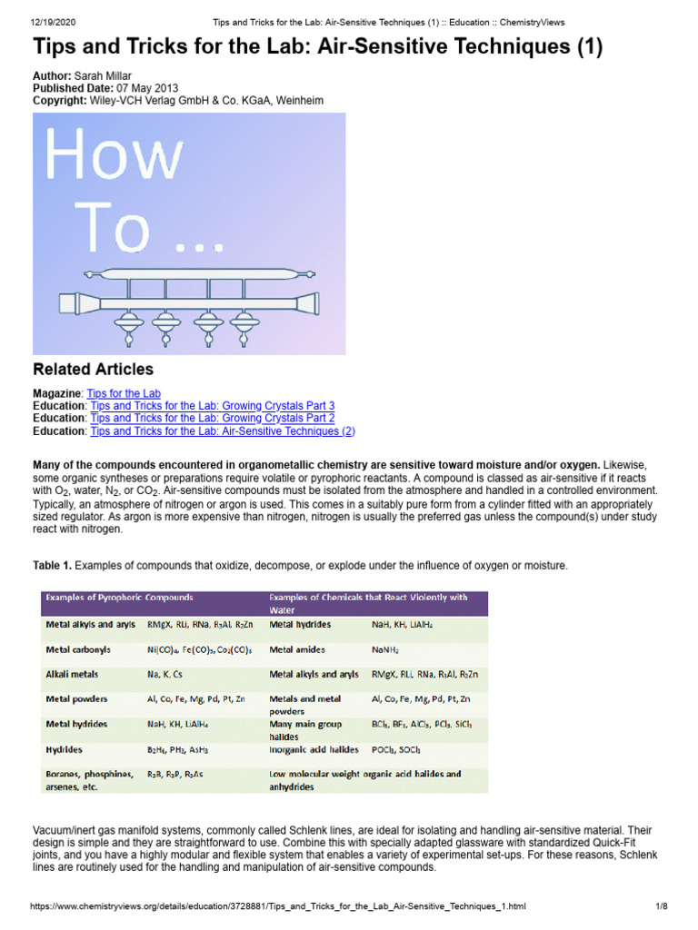 Schlenk Line - Tips and Tricks For The Lab - Air-Sensitive Techniques (1) - Education ...