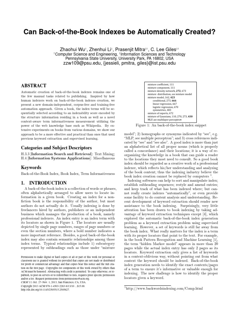 Can The Back-of-the-Book Indexes Be Automatically Created | PDF | Search Engine Indexing