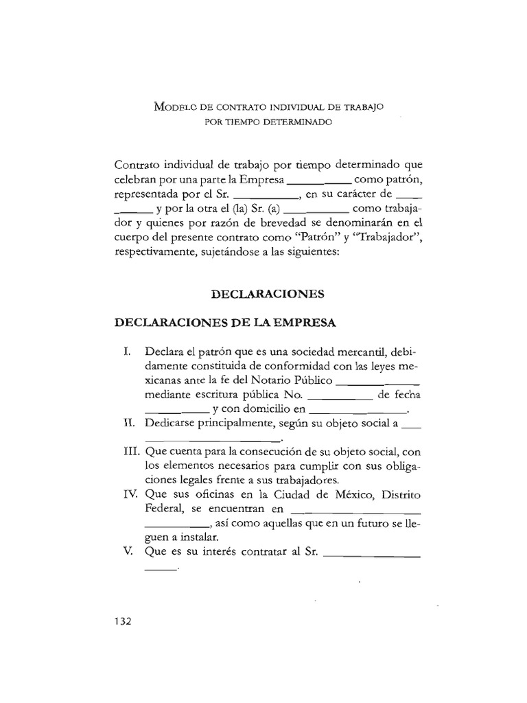 MODELO DE CONTRATO INDIVIDUAL DE TRABAJO POR TIEMPO DETERMINADO | PDF | Sociedad de ...