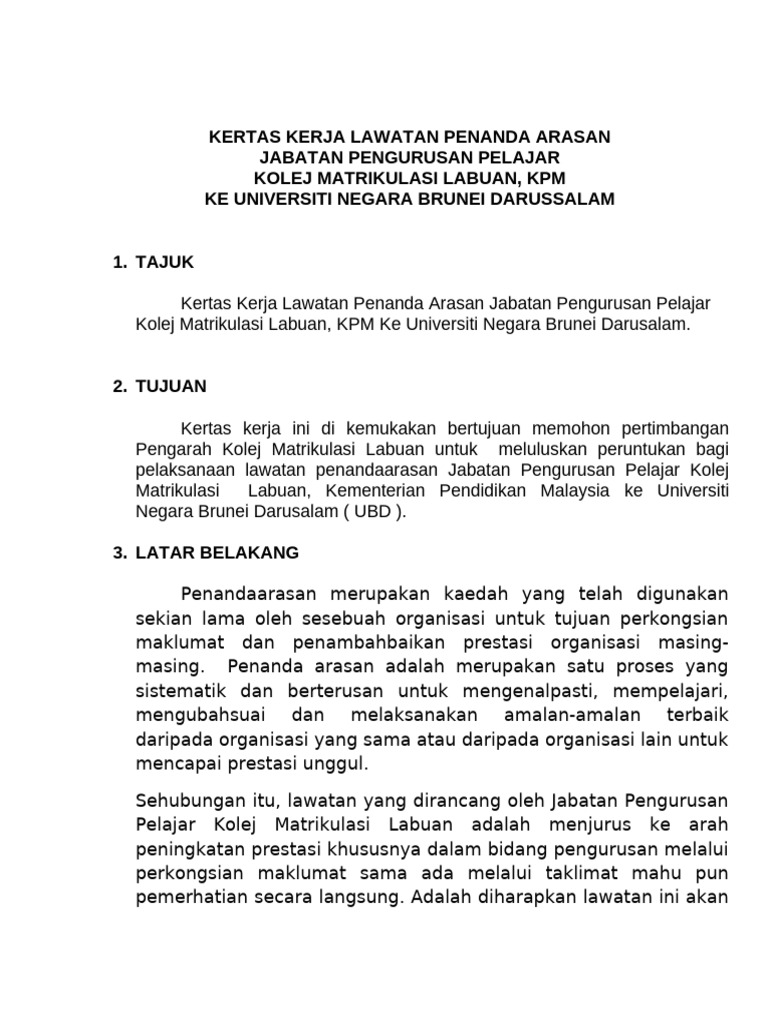 Kertas Kerja Lawatan Penanda Aras | PDF
