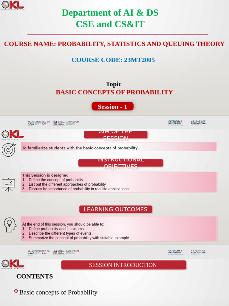 23MT2005-Session 1 Basic Concepts of Probability | PDF | Probability | Probability Distribution