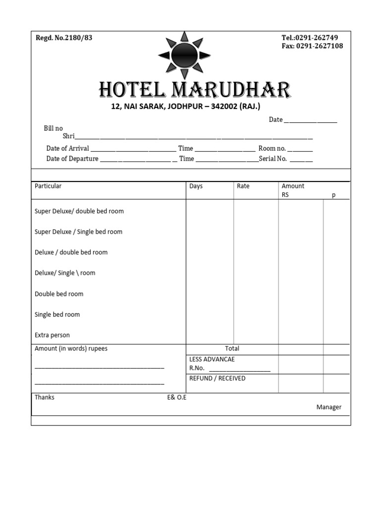 Hotel Room Invoice and Receipt Template | PDF