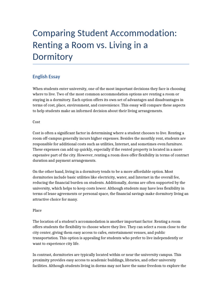Comparison Student Accommodation | PDF | Dormitory | Renting