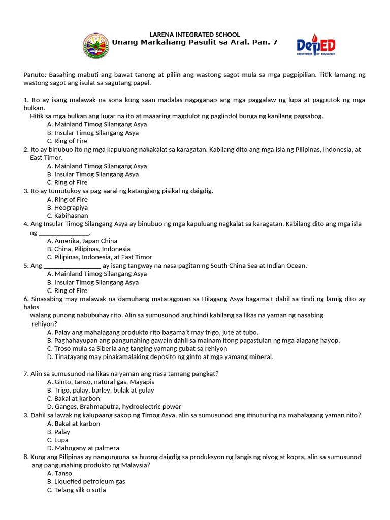 AP 7 Matatag 1st Quarter Exam | PDF