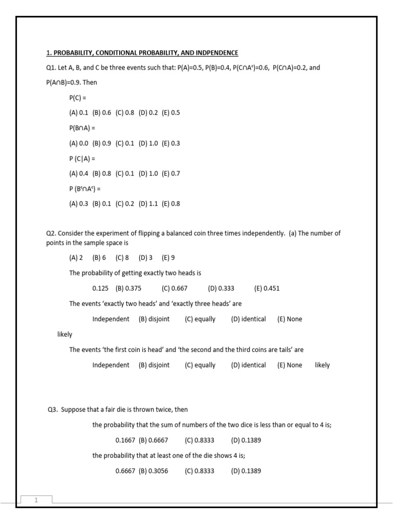 Examples On First 3 Sections | PDF | Probability Theory | Probability ...