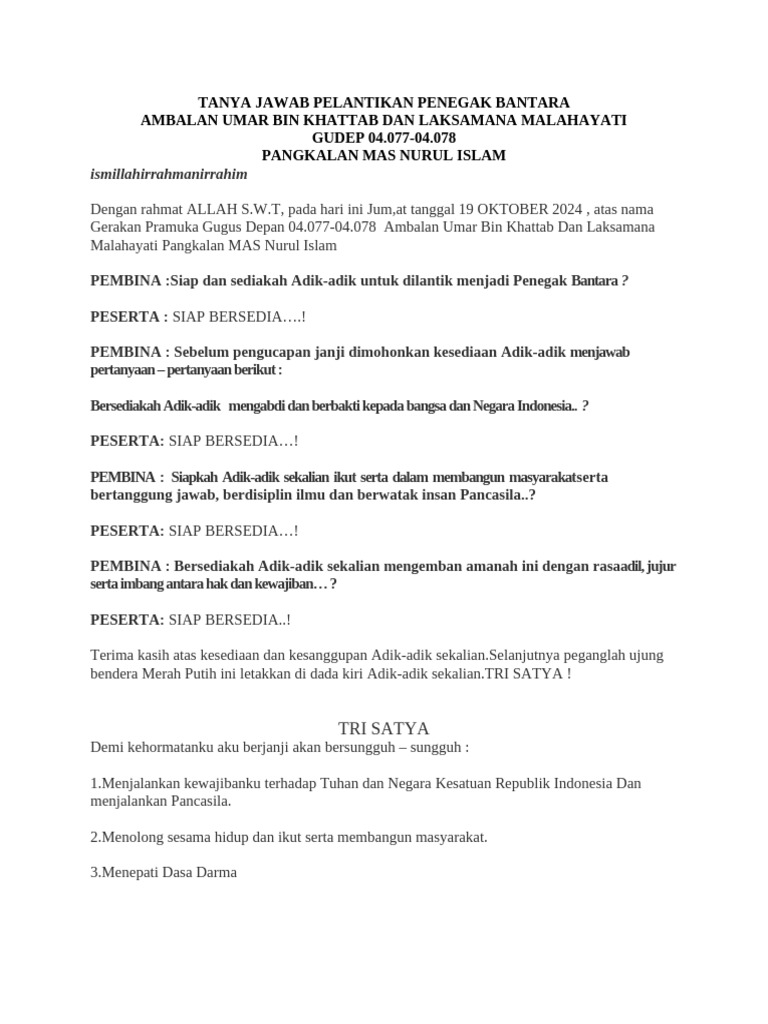 Tanya Jawab Pelantikan Penegak Bantara | PDF