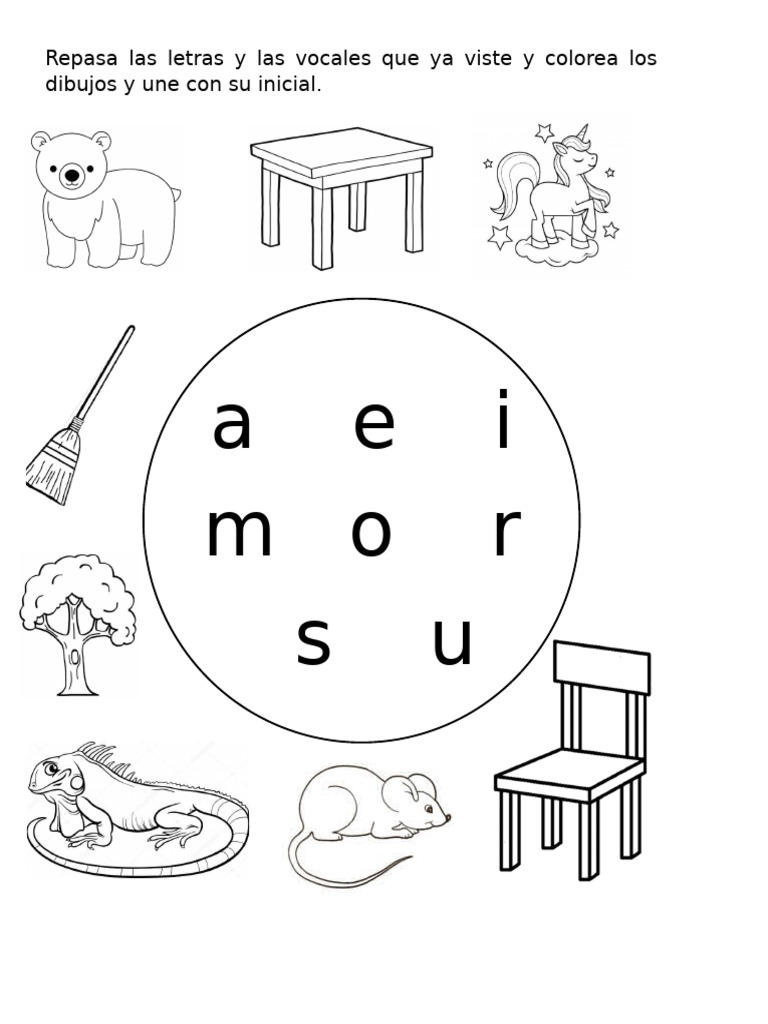 Repasa Las Letras y Las Vocales Que Ya Viste y Colorea Los Dibujos y ...